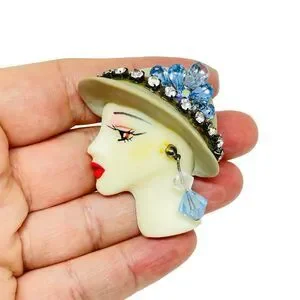 Unbranded | Jewelry | Vintage 8s Flapper Art Deco Style Ladies Face ...